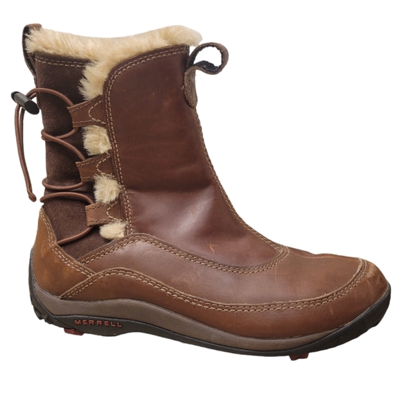 Merrell | Shoes | Merrell Penza Waterproof Cocoa Tan Fur Lined Leather ...